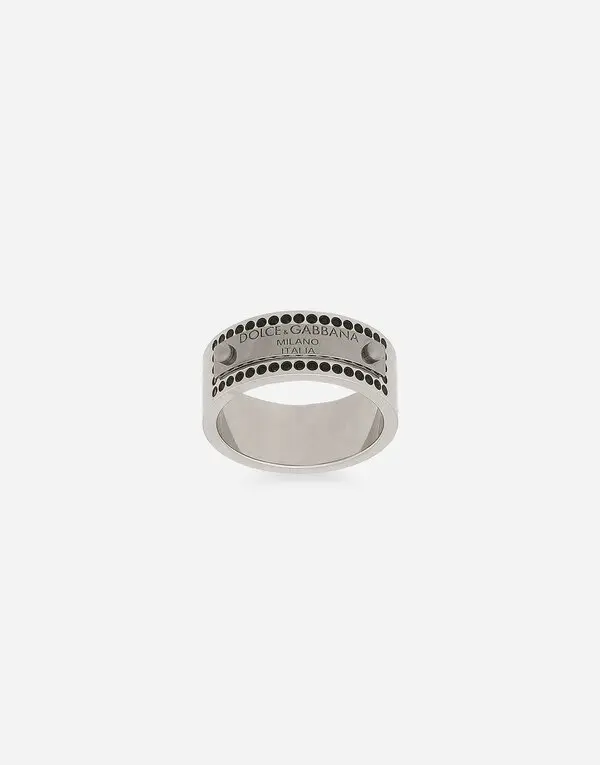 Dolce & Gabbana Rhinestone And Logo Tag Ring - Grey