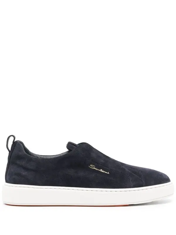 Santoni Logo-lettering Suede Sneakers - Blue