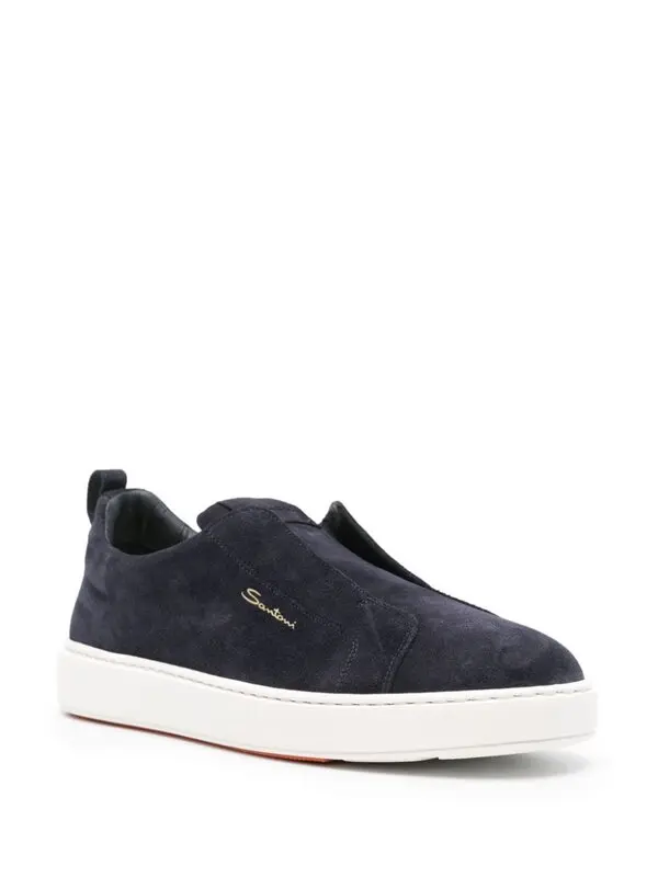 Santoni Logo-lettering Suede Sneakers - Blue