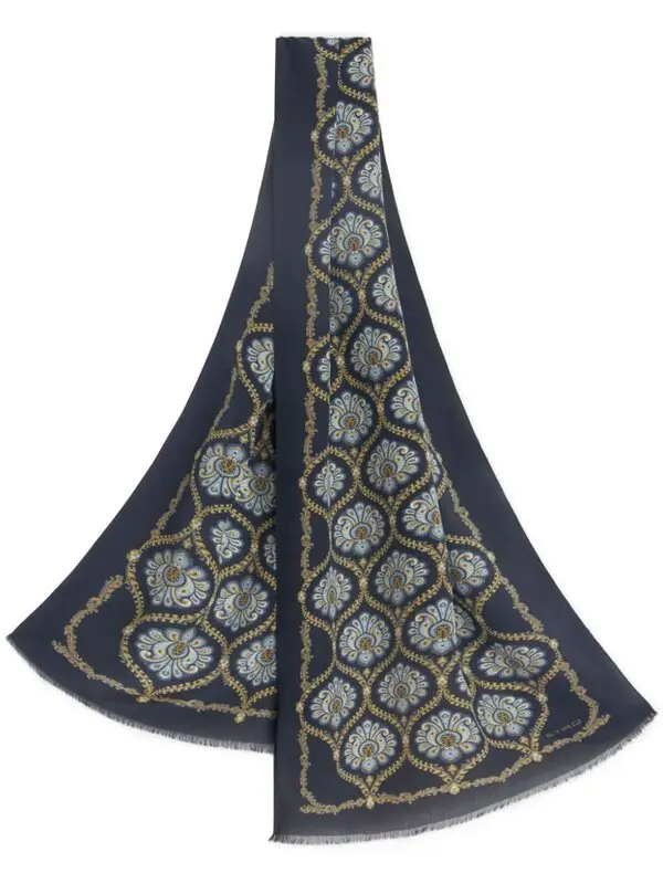 Etro Graphic-print Silk Scarf - Blue