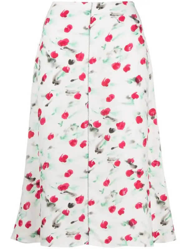 Marni Floral-print Midi Skirt - White