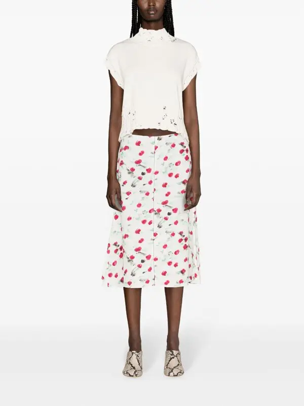 Marni Floral-print Midi Skirt - White