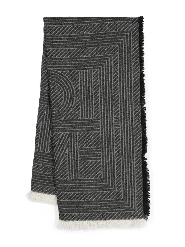 TOTEME Monogram-jacquard Striped Fringed Scarf - Black