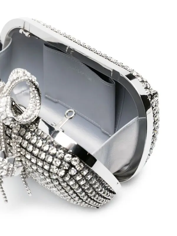 Self-Portrait Crystal-Embellished Chainmail Clutch Bag - Silver