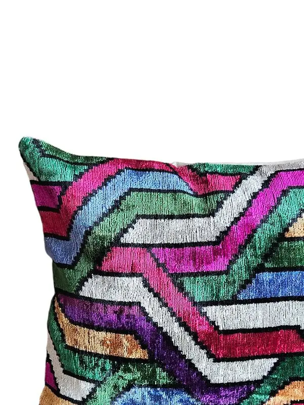 LES-OTTOMANS Geometric-pattern Print Velvet Cushion
