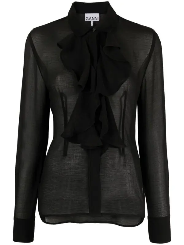 GANNI Ruffled Chiffon Shirt