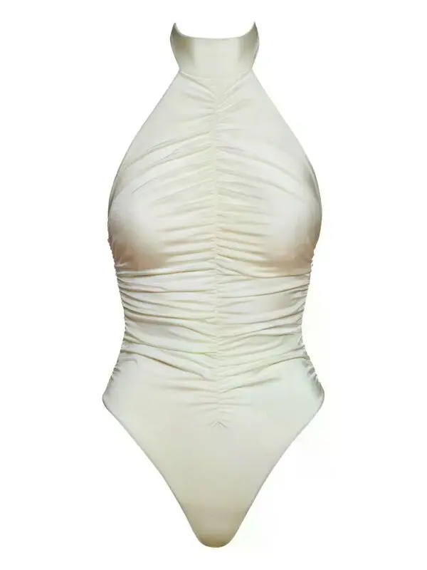 NOIRE SWIMWEAR Ruched Halterneck Swimsuit - Neutrals