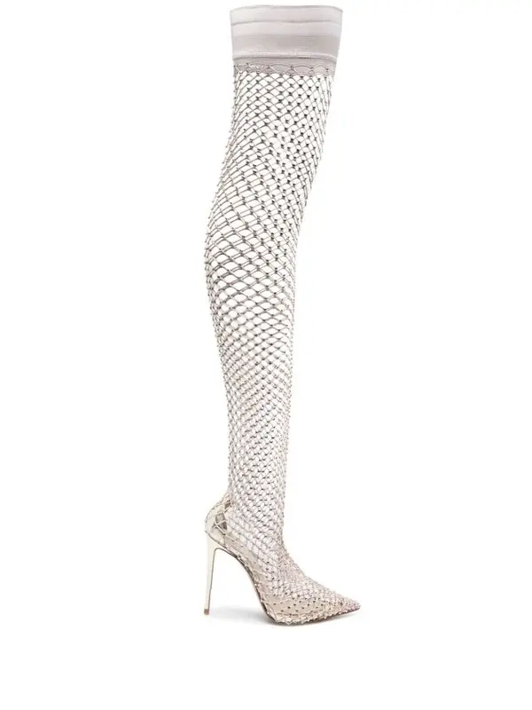 LE SILLA Gilda 120mm Rhinestone Fishnet Boots
