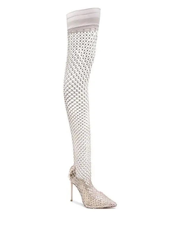 LE SILLA Gilda 120mm Rhinestone Fishnet Boots