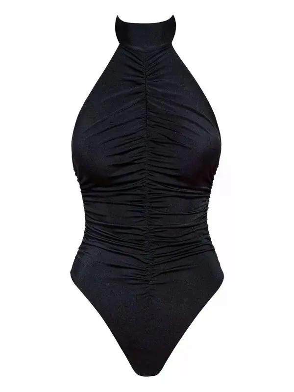 NOIRE SWIMWEAR Ruched Halterneck Swimsuit - Black