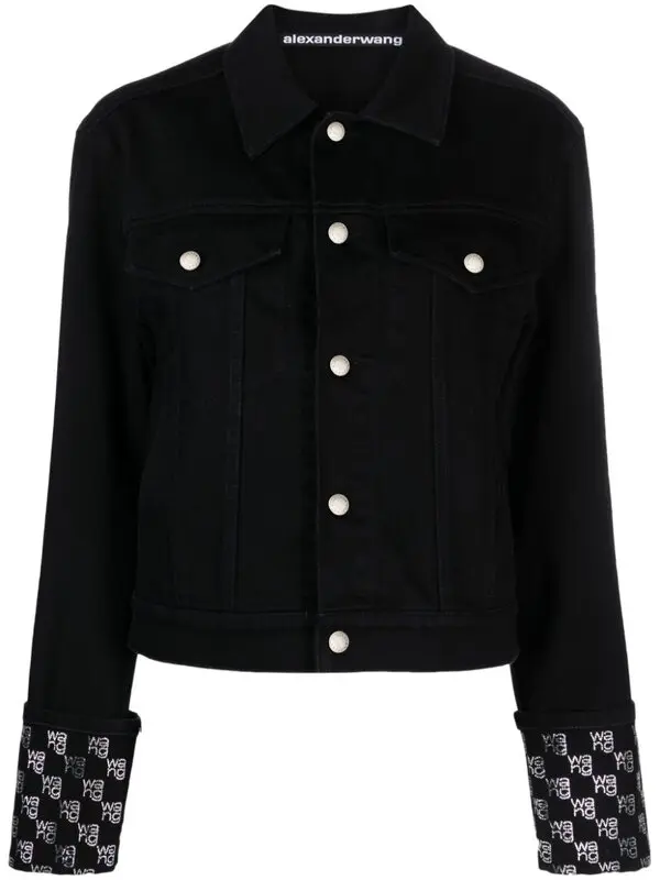 Alexander Wang Rhinestone-logo Denim Jacket - Black