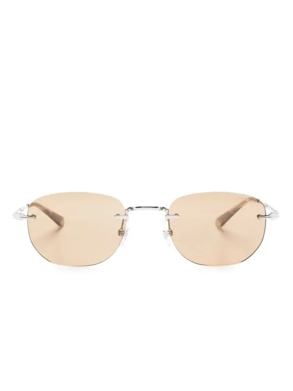 Montblanc Logo-print Oval-frame Sunglasses - Silver