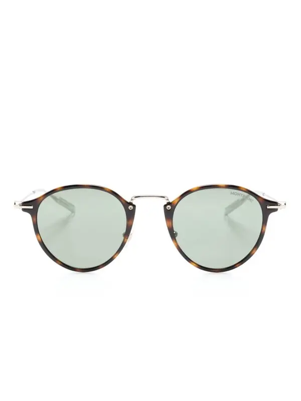 Montblanc Logo-plaque Round-frame Sunglasses - Silver