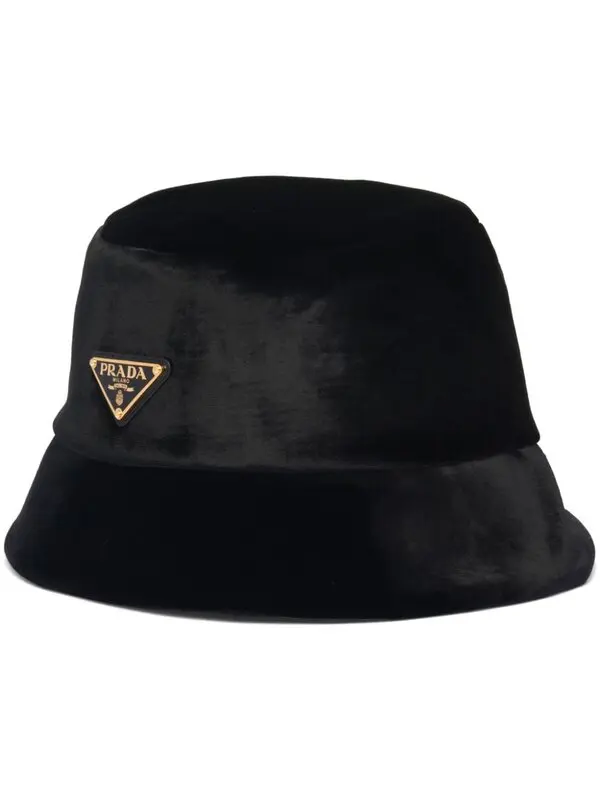 Prada Velvet Bucket Hat With Triangle Logo Black Editorialist
