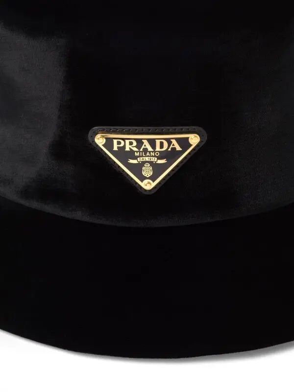 Prada Velvet Bucket Hat With Triangle Logo - Black
