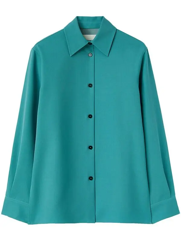 JIL SANDER Pointed-collar Wool Shirt - Blue