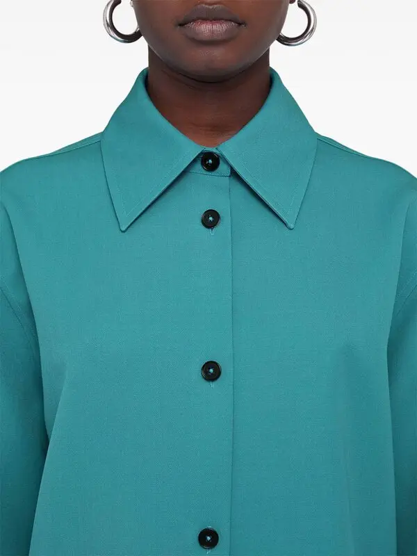 JIL SANDER Pointed-collar Wool Shirt - Blue