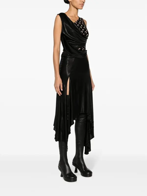 MARINE SERRE Crescent Moon Print Asymmetric Dress