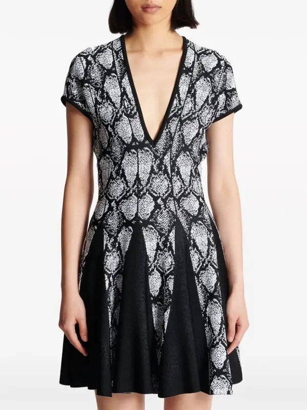 Balmain Python-jacquard Knitted Skater Dress