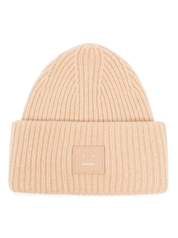 Acne Studios Face-patch Ribbed-knit Beanie - Neutrals