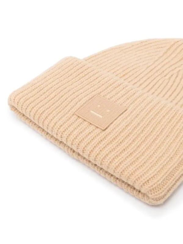 Acne Studios Face-patch Ribbed-knit Beanie - Neutrals