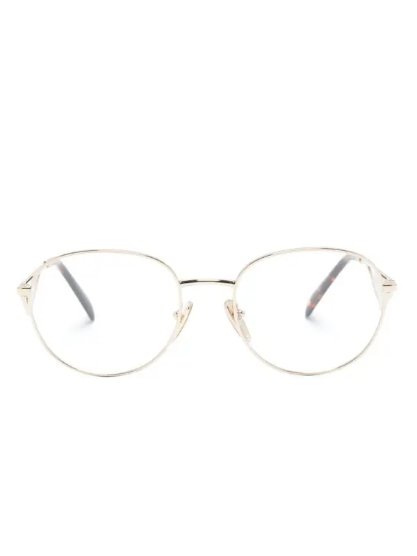 Prada Logo-plaque Round-frame Glasses - Gold