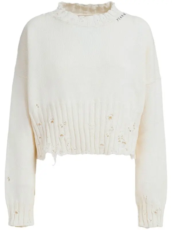 Marni Cropped Distressed Jumper - White