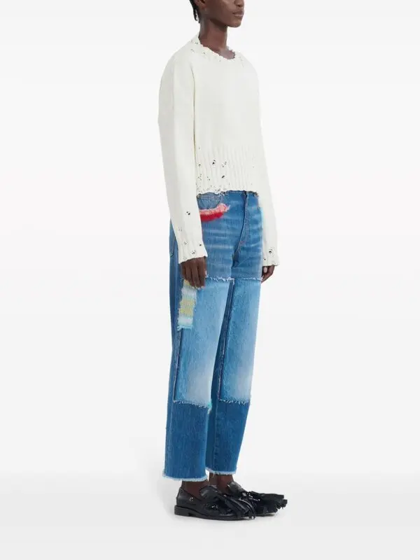Marni Cropped Distressed Jumper - White
