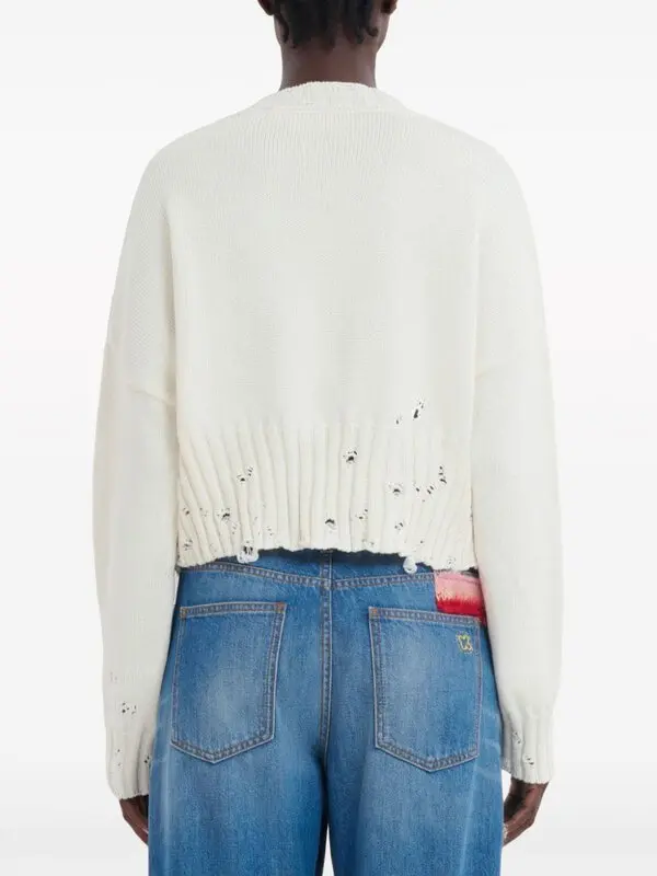 Marni Cropped Distressed Jumper - White