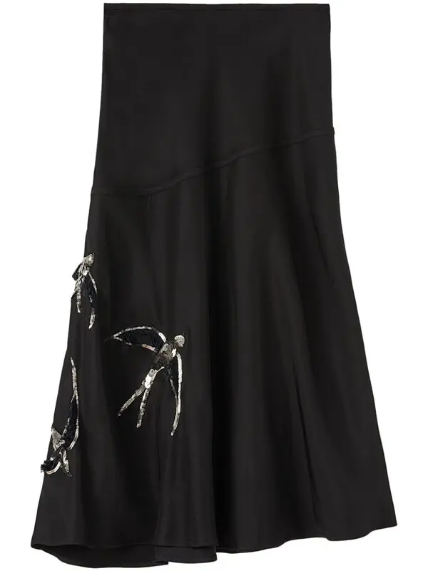 JIL SANDER Sequin-embroidered Asymmetric Flared Midi Skirt - Black