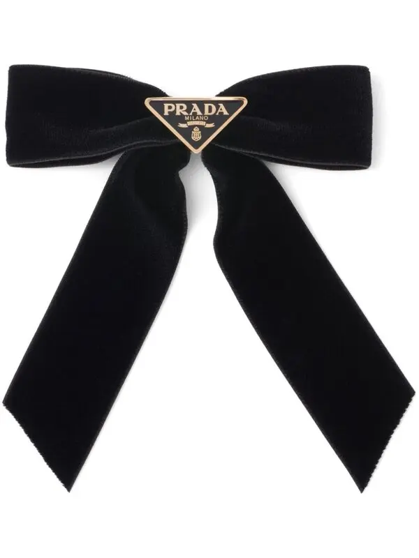 Prada Triangle Logo Velvet Hair Clip - Black