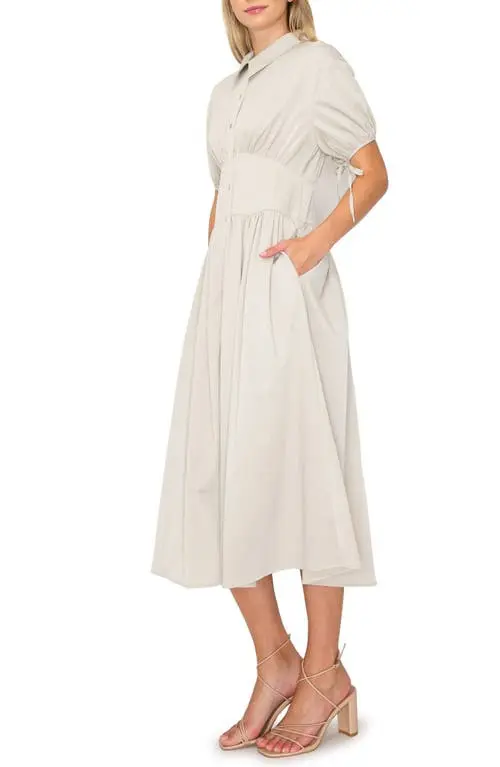 MELLODAY Tie Cuff Midi Shirtdress