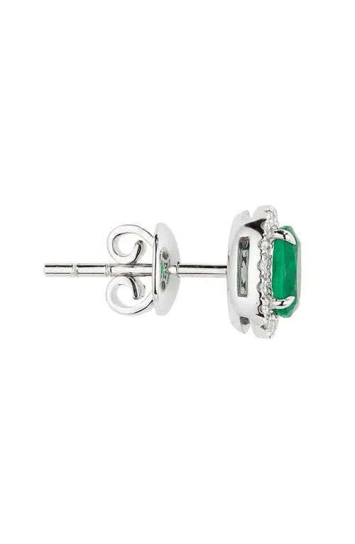 VALANI ATELIER Emerald & Diamond Halo Stud Earrings - 14k White Gold