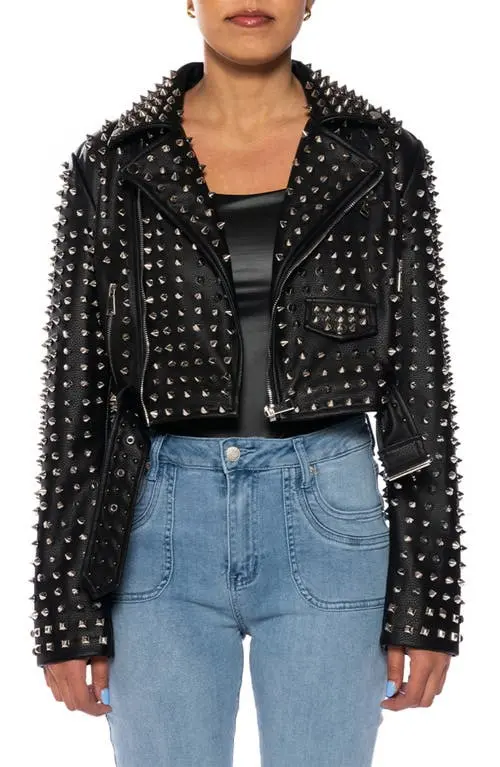 AZALEA WANG Studded Faux Leather Moto Jacket