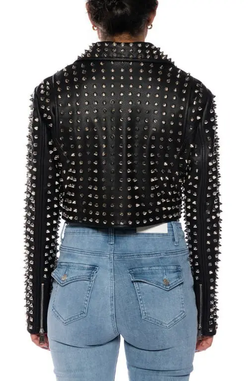 AZALEA WANG Studded Faux Leather Moto Jacket