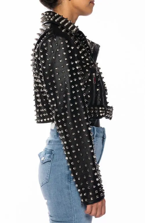 AZALEA WANG Studded Faux Leather Moto Jacket
