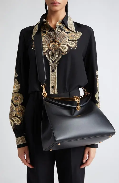 Etro Vela Leather Shoulder Bag - Black
