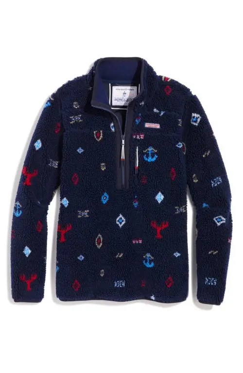 Vineyard Vines Nautical Icons Supershep Fleece Half Zip Pullover - Snowflake - N.navy