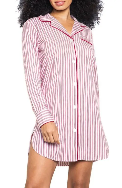 PETITE PLUME Ticking Stripe Cotton Nightshirt - Red