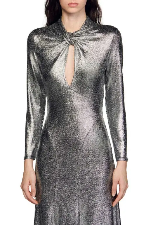 Robe Sandro Taille 2 En Soie Grise - Occasion Très Bon état - Robe Femme élégante