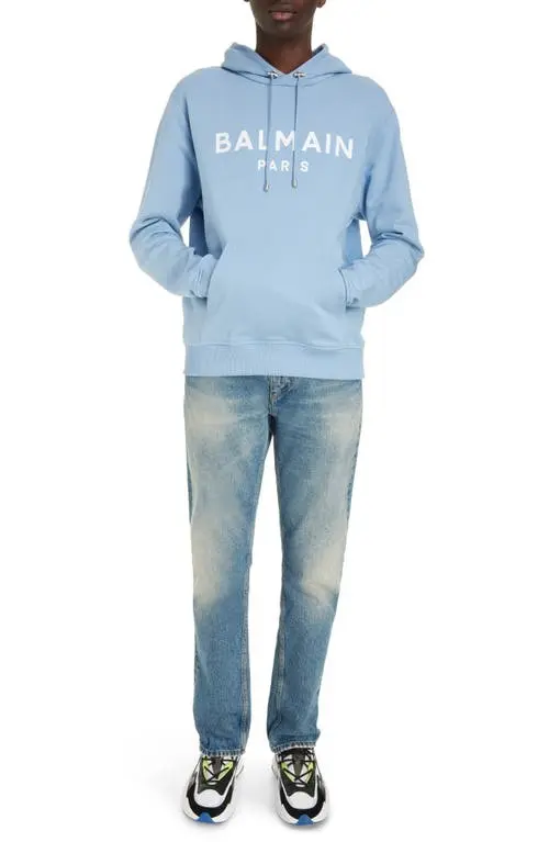 Balmain Organic Cotton Logo Graphic Hoodie - Slj Pale Blue/white