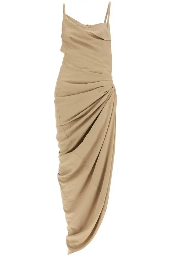 Jacquemus La Robe Saudade Longue Asymmetric Draped Dress - Beige