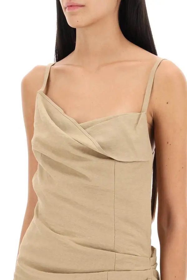 jacquemus saudade asymmetric draped twill dress Jacquemus La Robe Saudade Longue Asymmetric Draped Dress - Beige