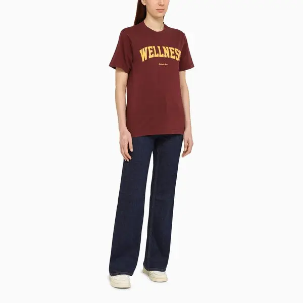 Sporty & Rich Bordeaux Cotton T Shirt - Burgundy | Editorialist