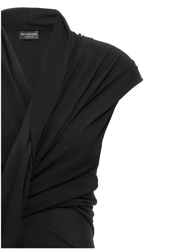 Balenciaga Draped Jersey Crêpe Midi Dress - Black