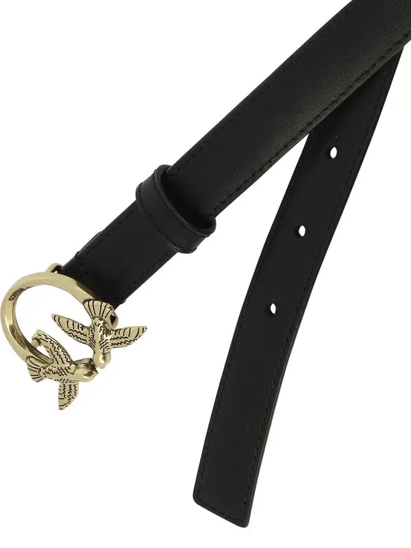 Pinko Love Berry H2 Leather Belt - Black