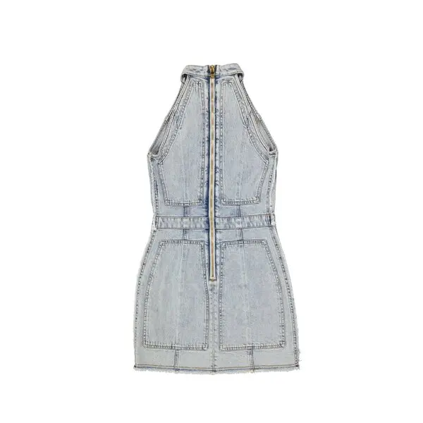 balmain denim mini dress Balmain Women's Button-Detail Denim Minidress - Bleu Jean Clair