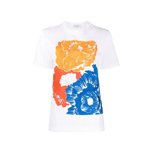 FERRAGAMO Floral Cotton T-shirt - White