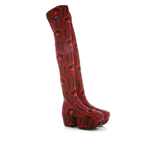 Prada Jacquard Embroidered Over-the-knee Boots