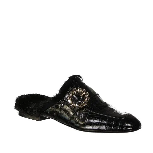 Eleventy Leather Fur Mules